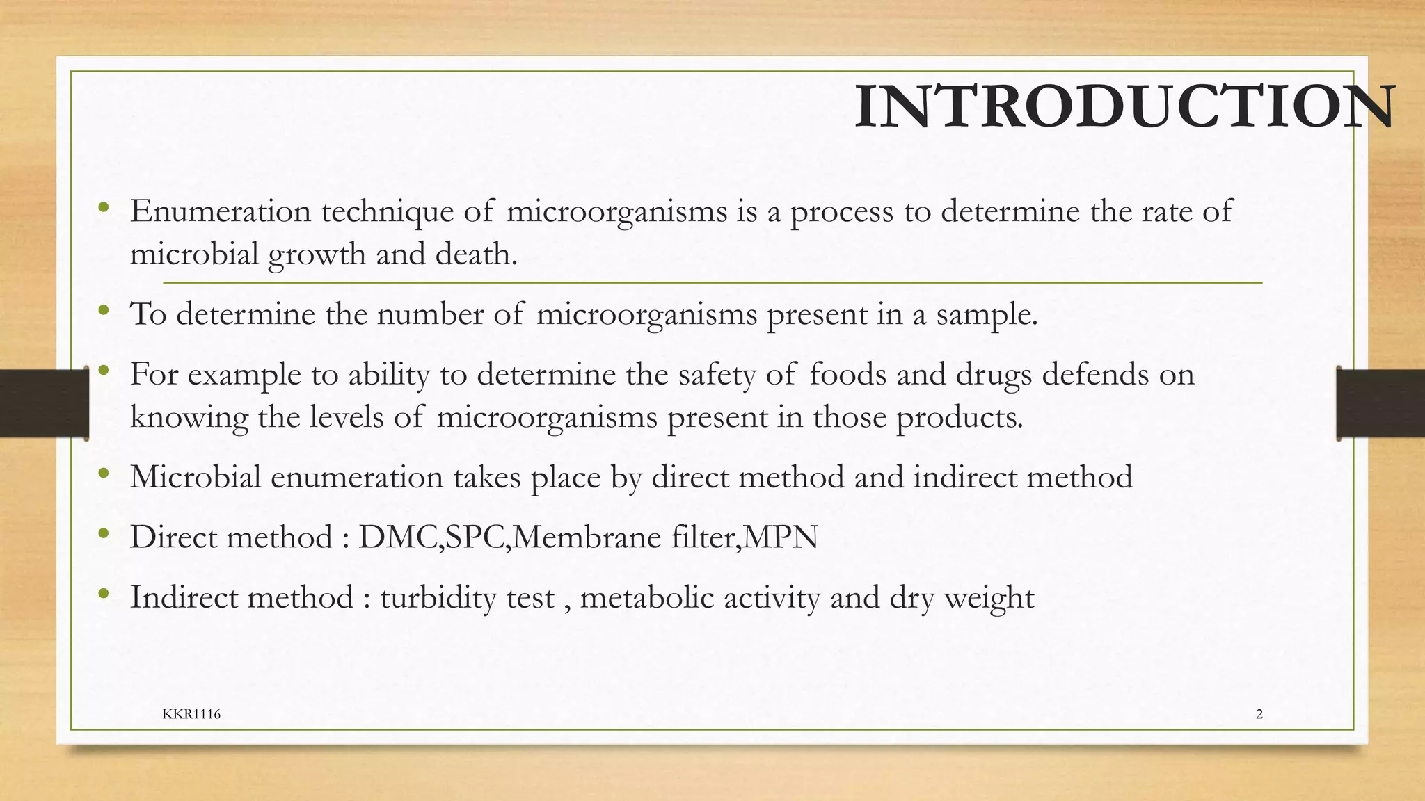 Enumeration techniques for microbes | PPTX
