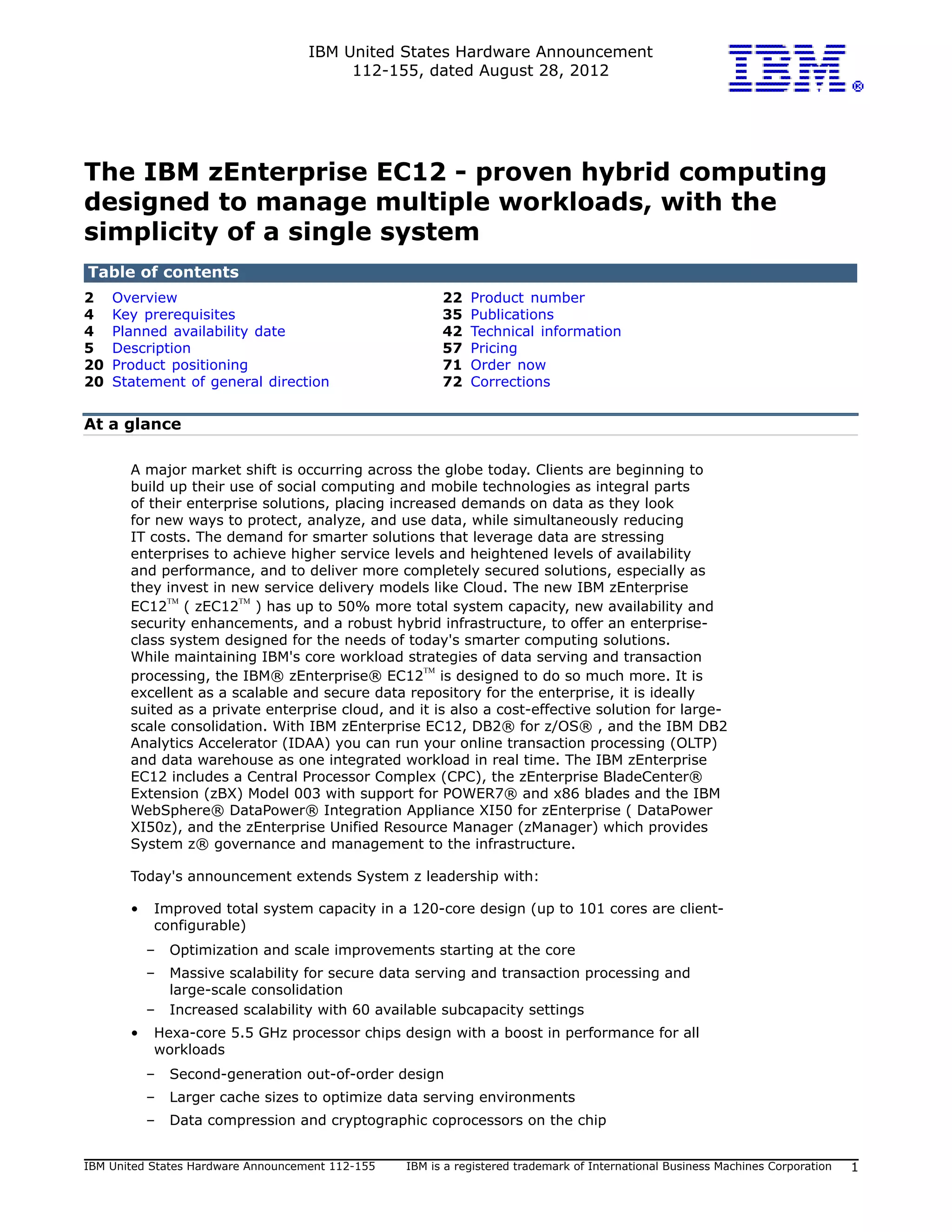 The IBM zEnterprise EC12 | PDF