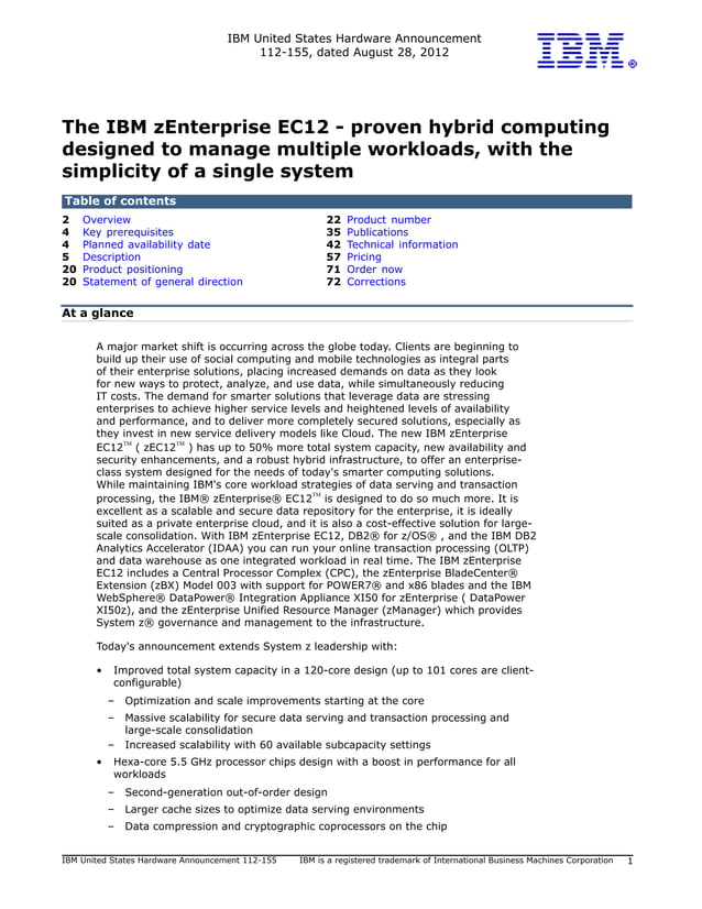 The IBM zEnterprise EC12 | PDF