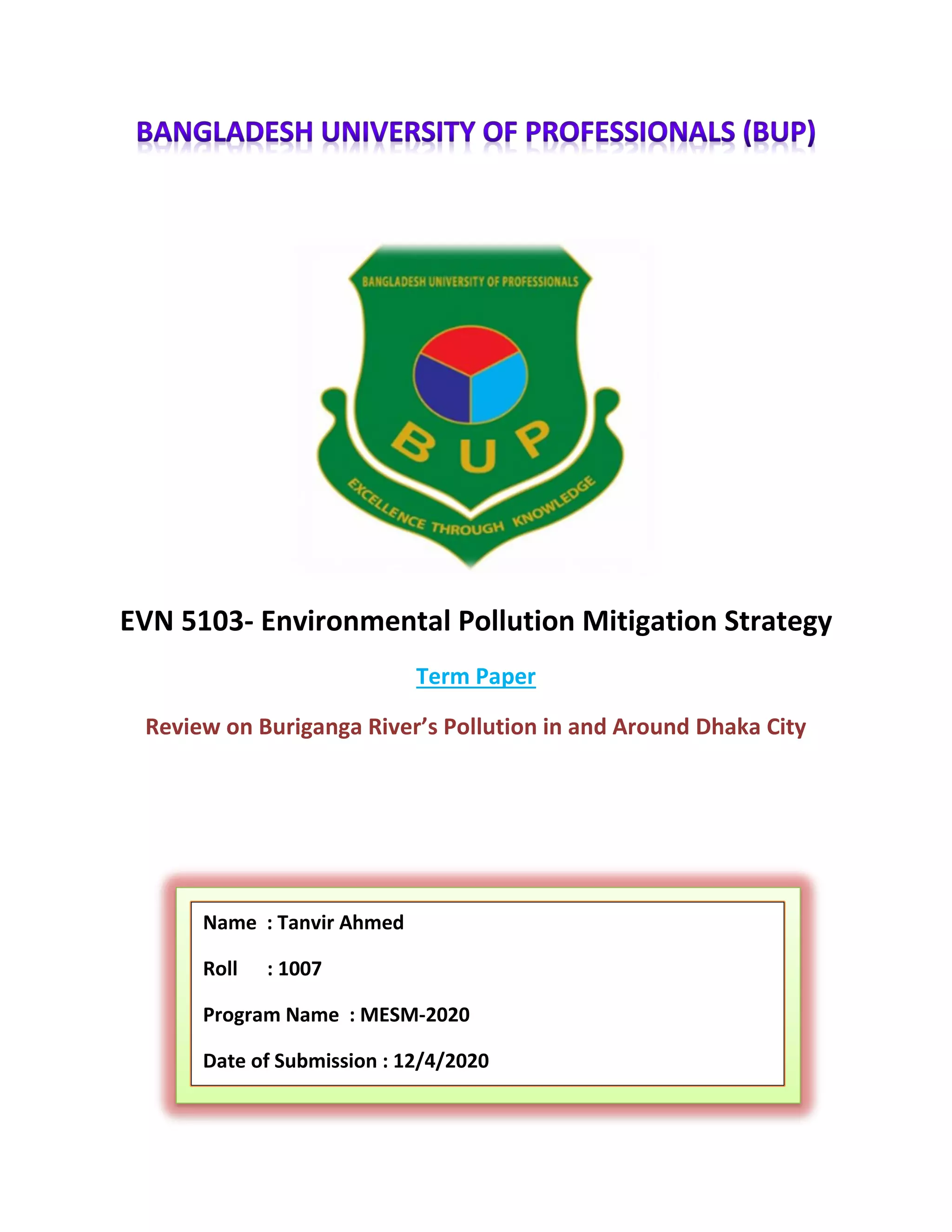 Review on buriganga river's pollution in and around Dhaka city. | PDF