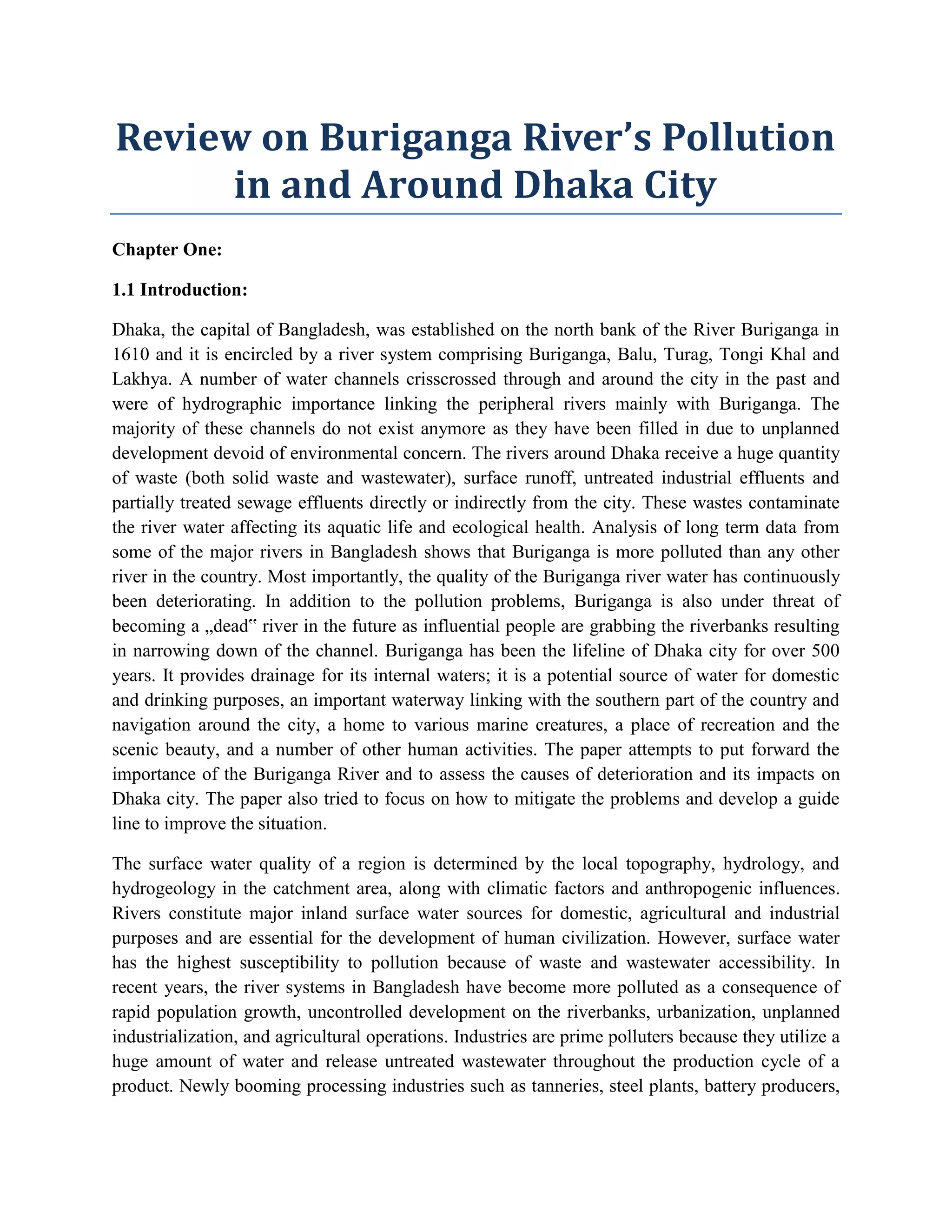 Review on buriganga river's pollution in and around Dhaka city. | PDF