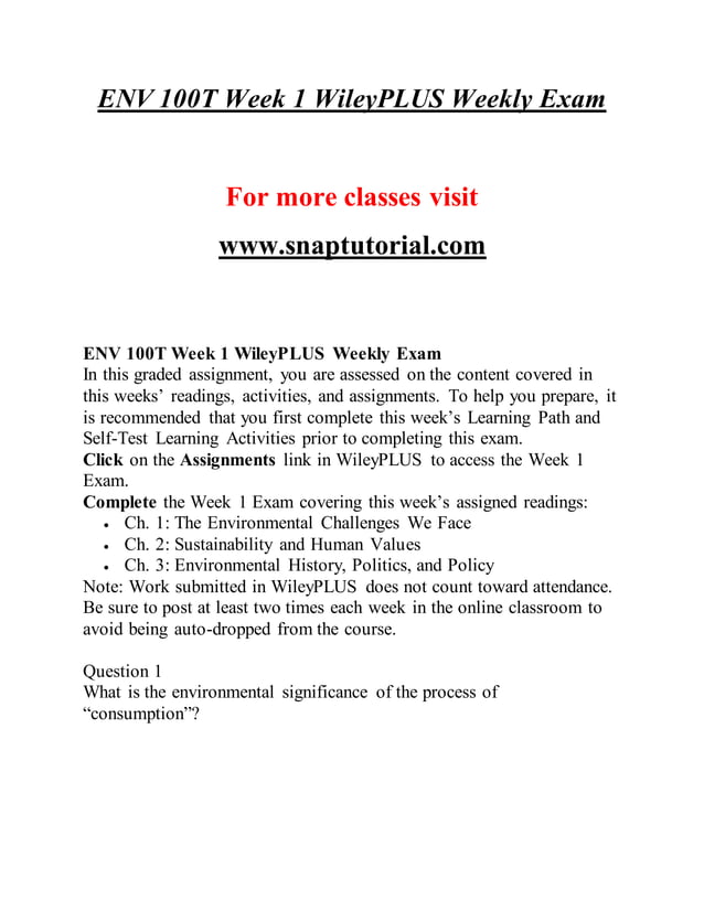 ENV 100TEXceptional Education/snaptutorial.COM