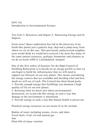 ENV 101Introduction to Environmental ScienceTest Unit 3.docx