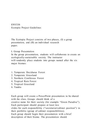 ENV330 Ecotopia Project Guidelines The Ecotopia Pr | DOCX | Environment ...
