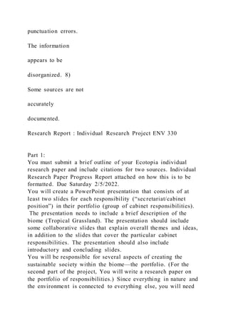 ENV330 Ecotopia Project Guidelines The Ecotopia Pr | DOCX | Environment ...