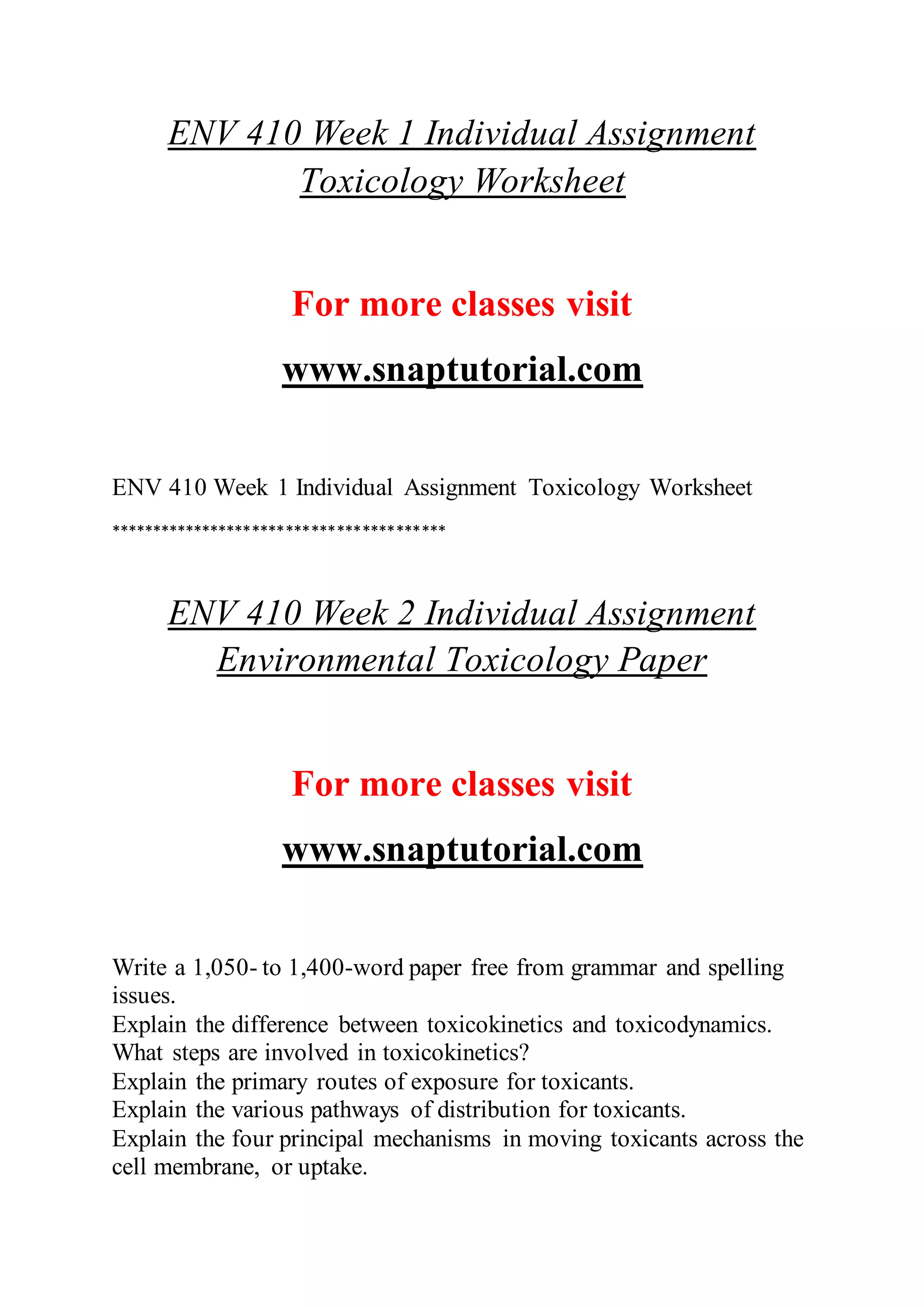 ENV 410 Exceptional Education - snaptutorial.com