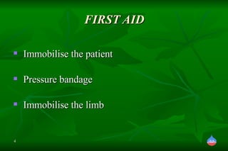 Envenomation of Snake Bites | PPT | First Aid | Injuries