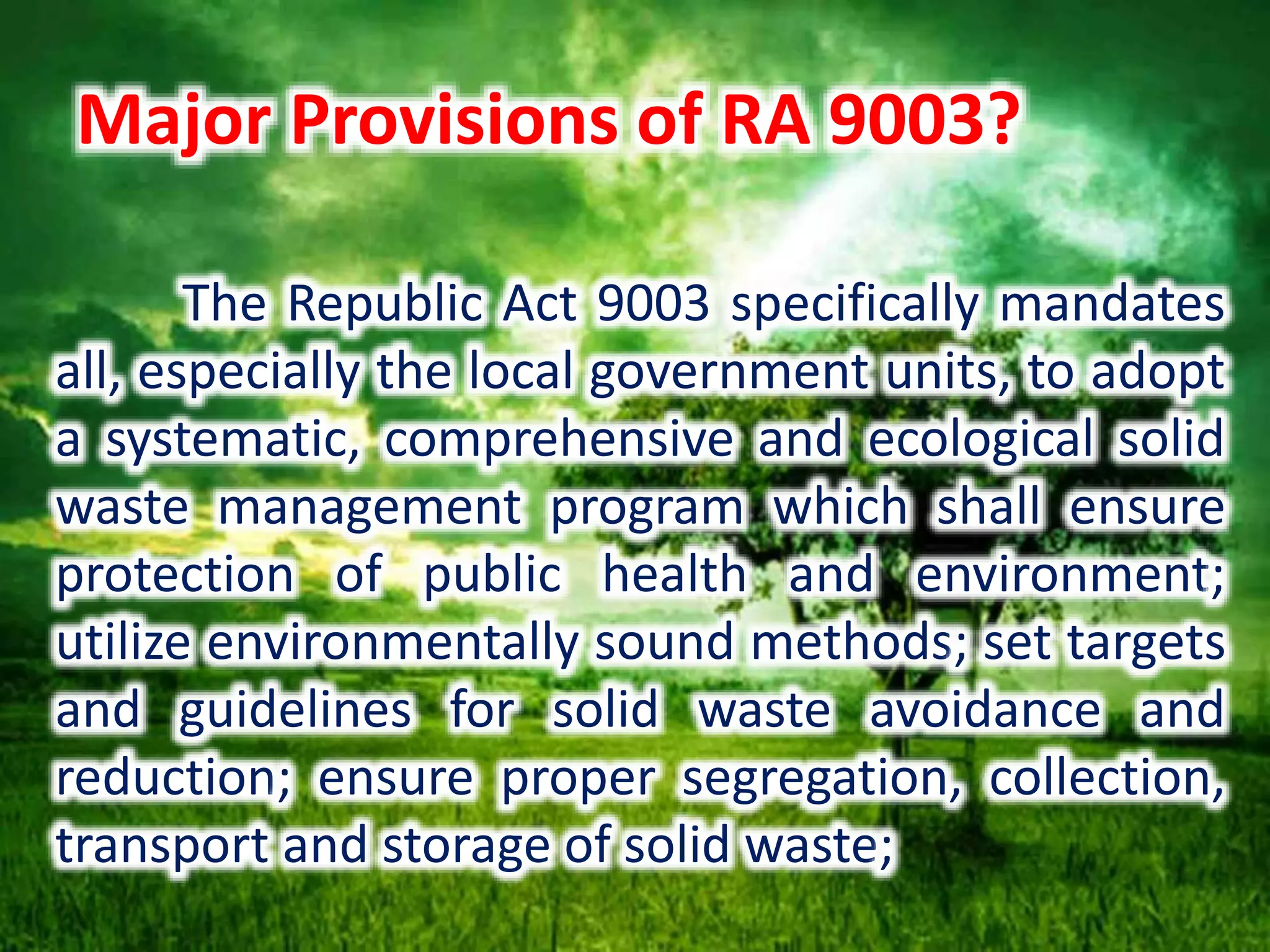 Ecological Solid Waste Management Act of 2000(RA 9003 ) | PPTX
