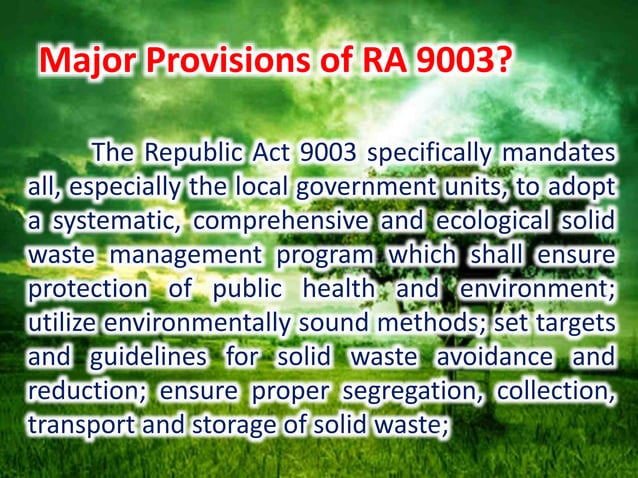 Ecological Solid Waste Management Act of 2000(RA 9003 ) | PPTX