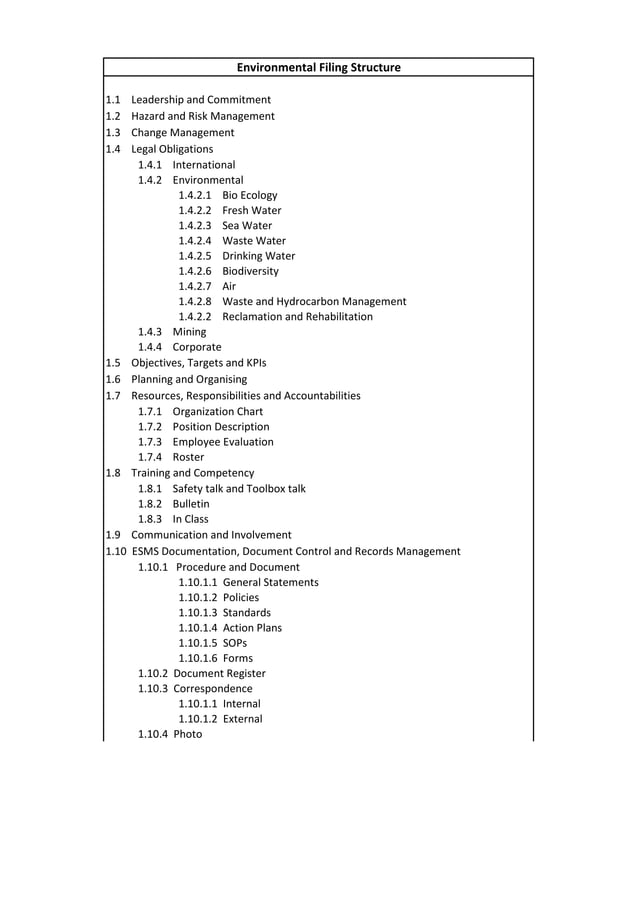Enviro filing structure in Mining (example) | PDF | Environmental ...