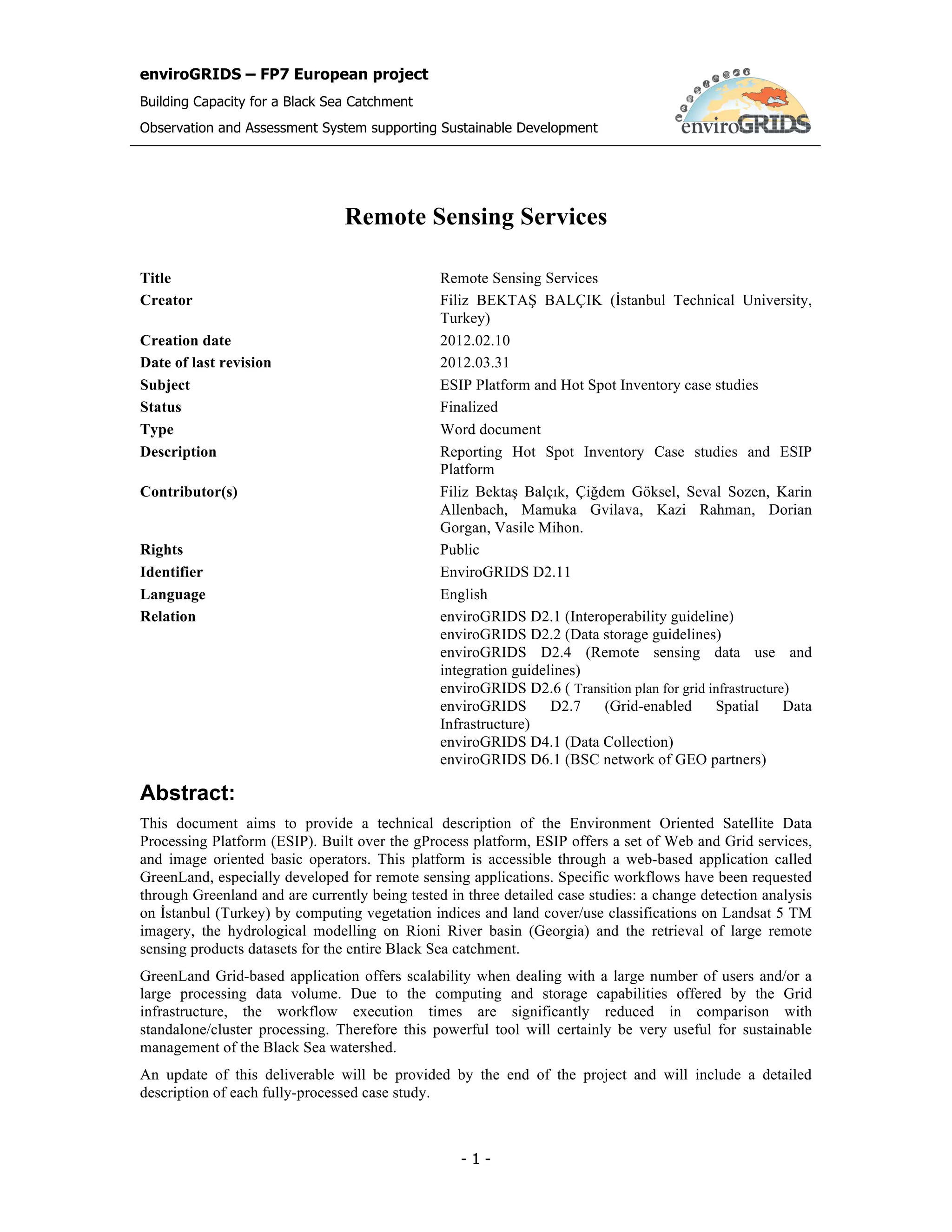 D2.11 Remote Sensing Services | PDF