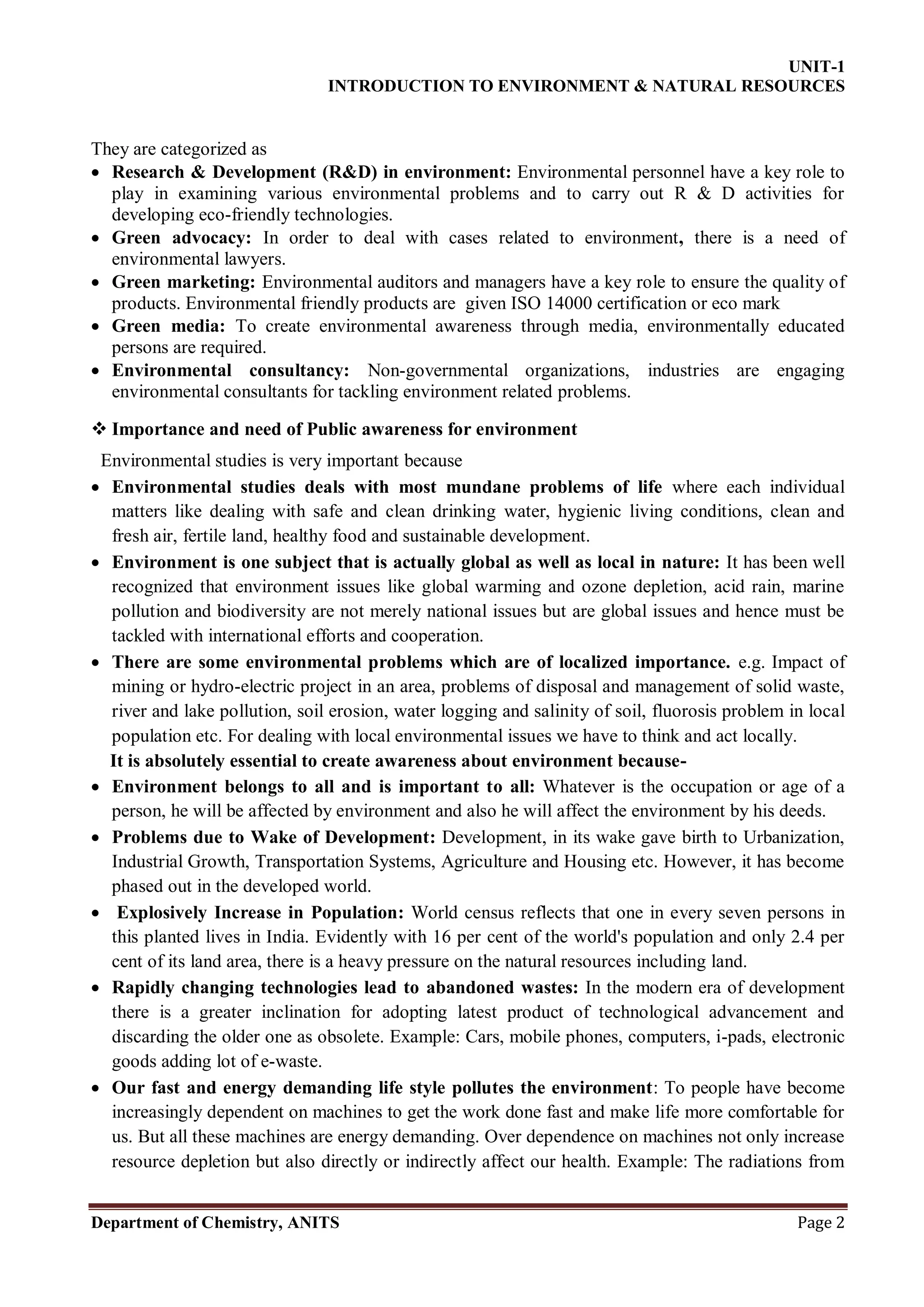 INTRODUCTION TO ENVIRONMENT & NATURAL RESOURCES | PDF