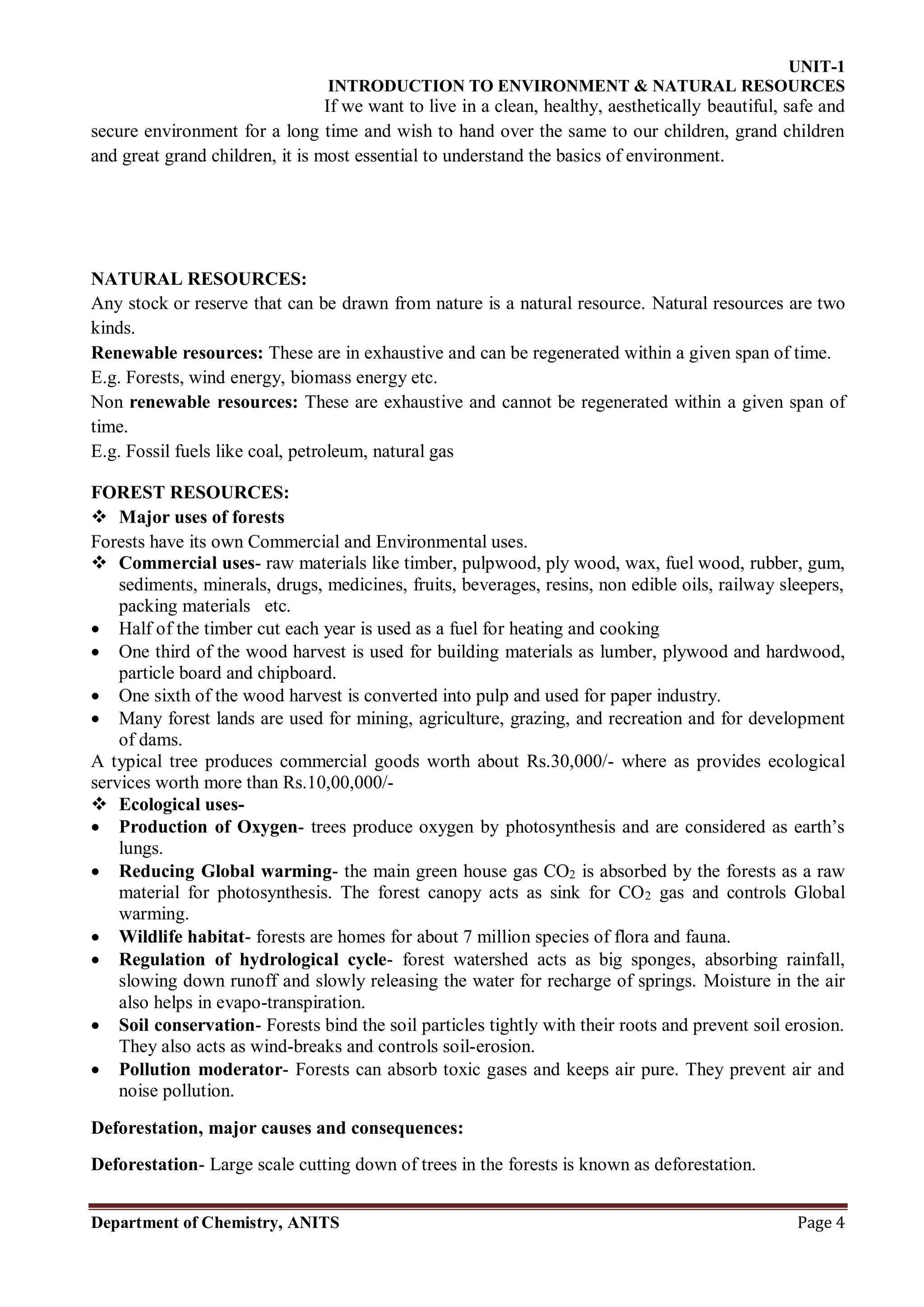 INTRODUCTION TO ENVIRONMENT & NATURAL RESOURCES | PDF