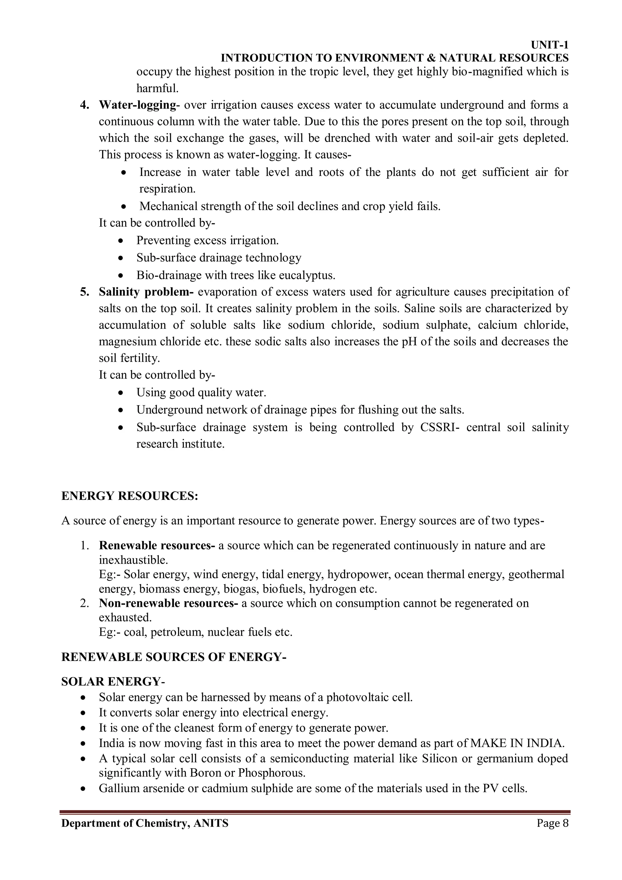 INTRODUCTION TO ENVIRONMENT & NATURAL RESOURCES | PDF