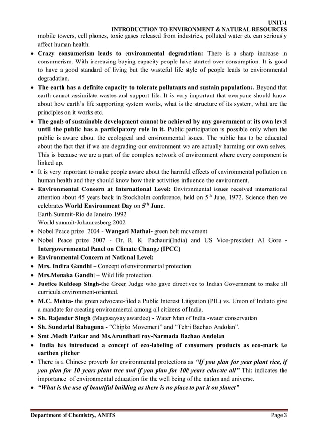 INTRODUCTION TO ENVIRONMENT & NATURAL RESOURCES | PDF | Environmental ...