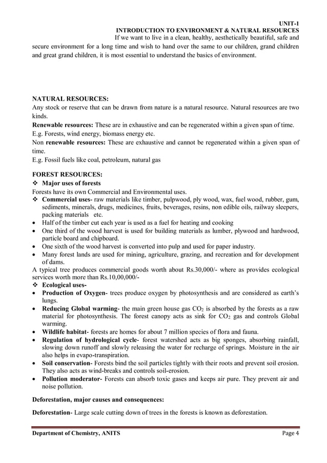INTRODUCTION TO ENVIRONMENT & NATURAL RESOURCES | PDF | Environmental ...