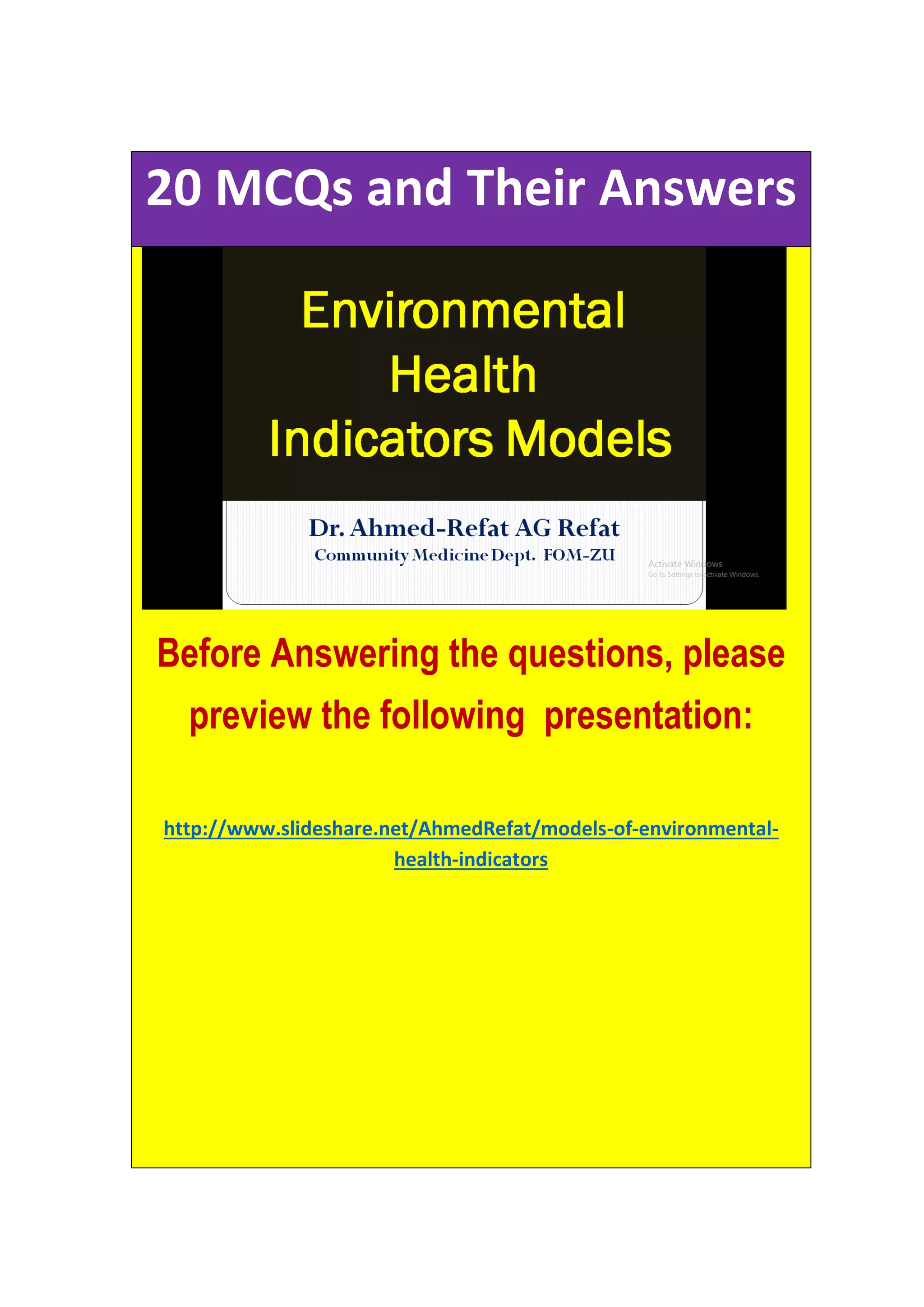 Environmental health-indicators-models-mc qs | PDF