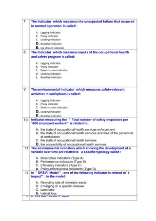 Environmental health-indicators-models-mc qs | PDF