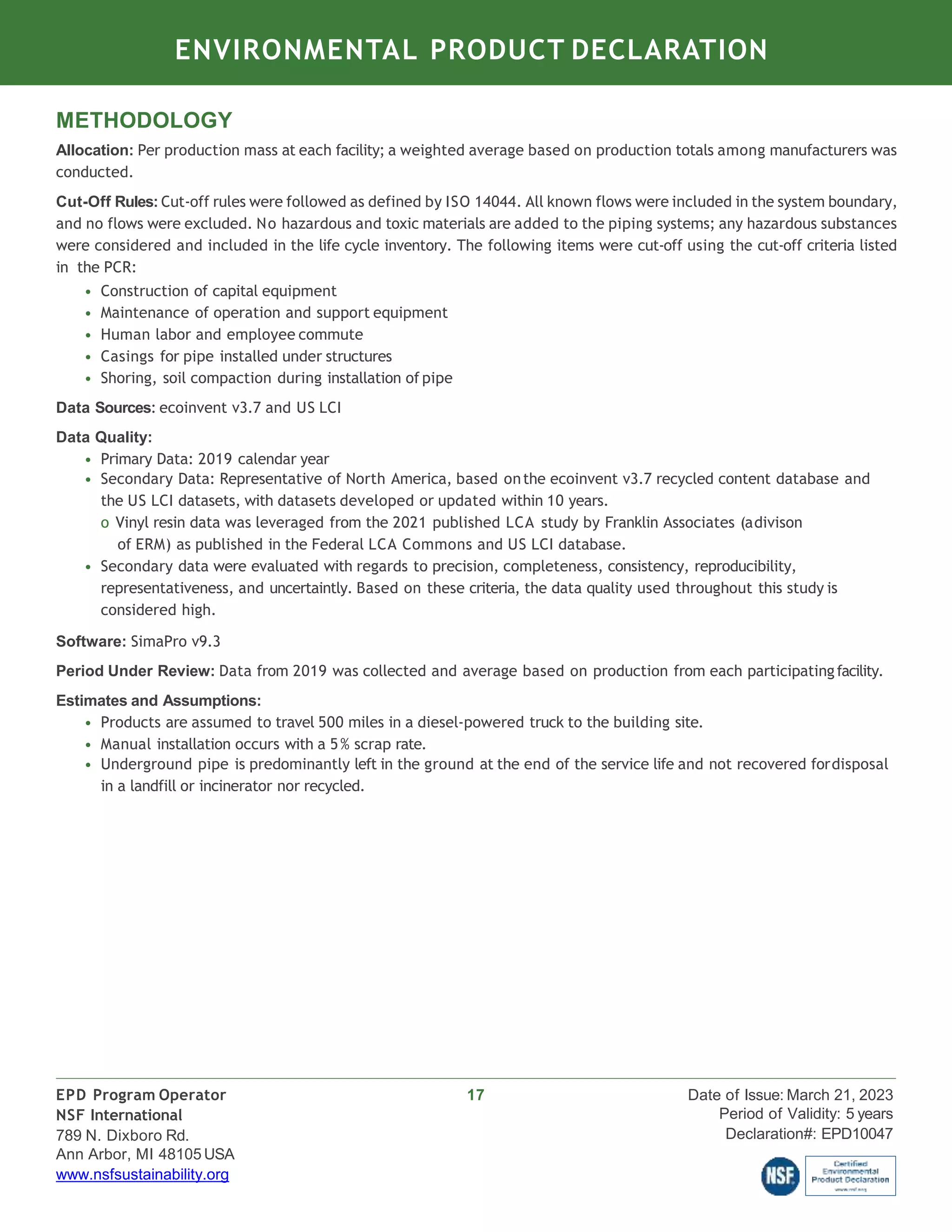 Uni-Bell PVC Pipe Association ENVIRONMENTAL PRODUCT DECLARATION | PDF