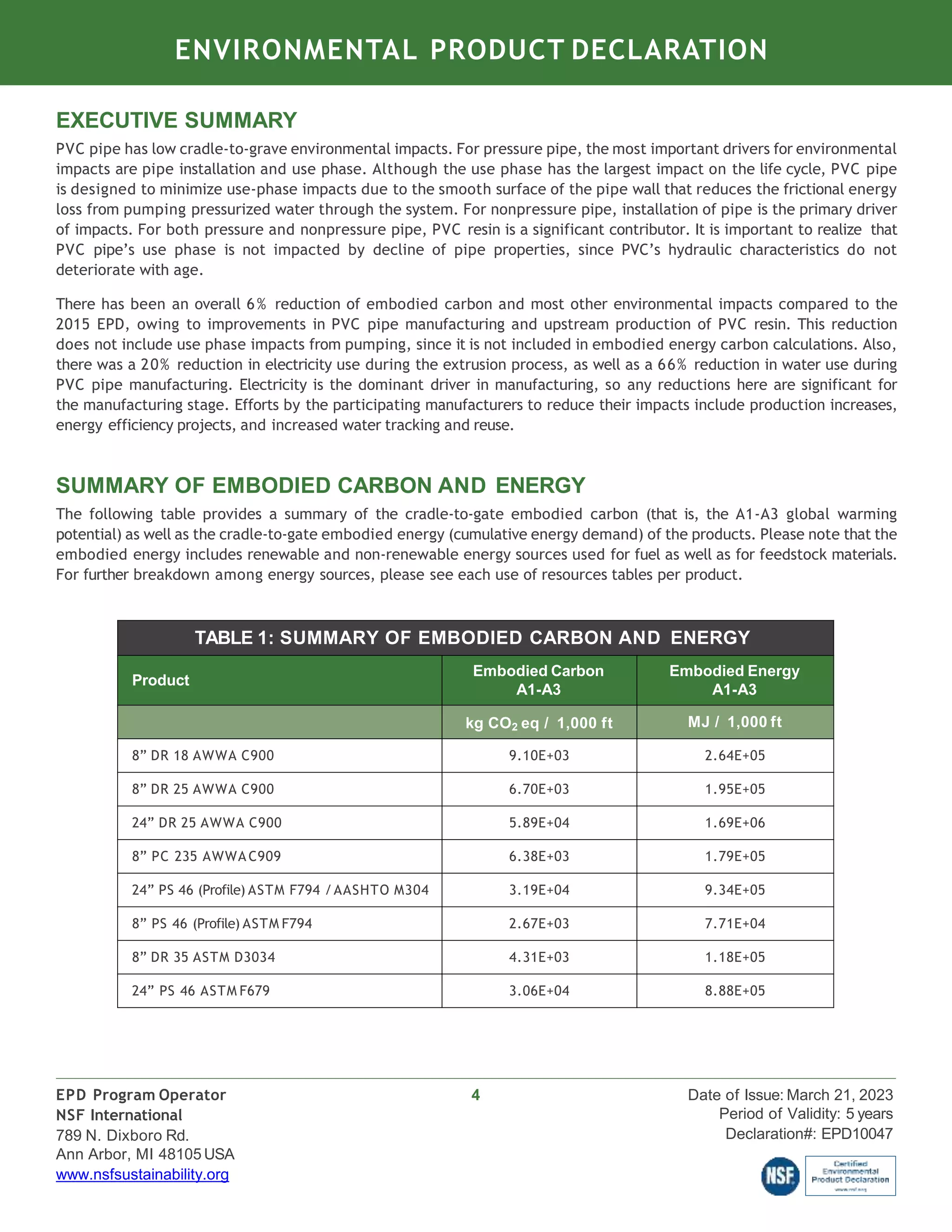Uni-Bell PVC Pipe Association ENVIRONMENTAL PRODUCT DECLARATION | PDF