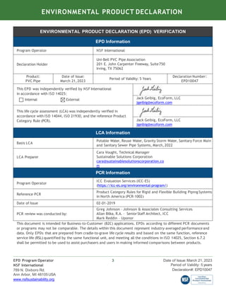 Uni-Bell PVC Pipe Association ENVIRONMENTAL PRODUCT DECLARATION | PDF