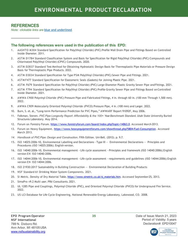 Uni-Bell PVC Pipe Association ENVIRONMENTAL PRODUCT DECLARATION | PDF