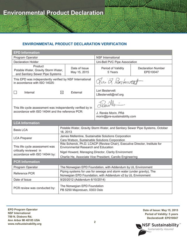 Environmental Product Declaration UniBell | PDF