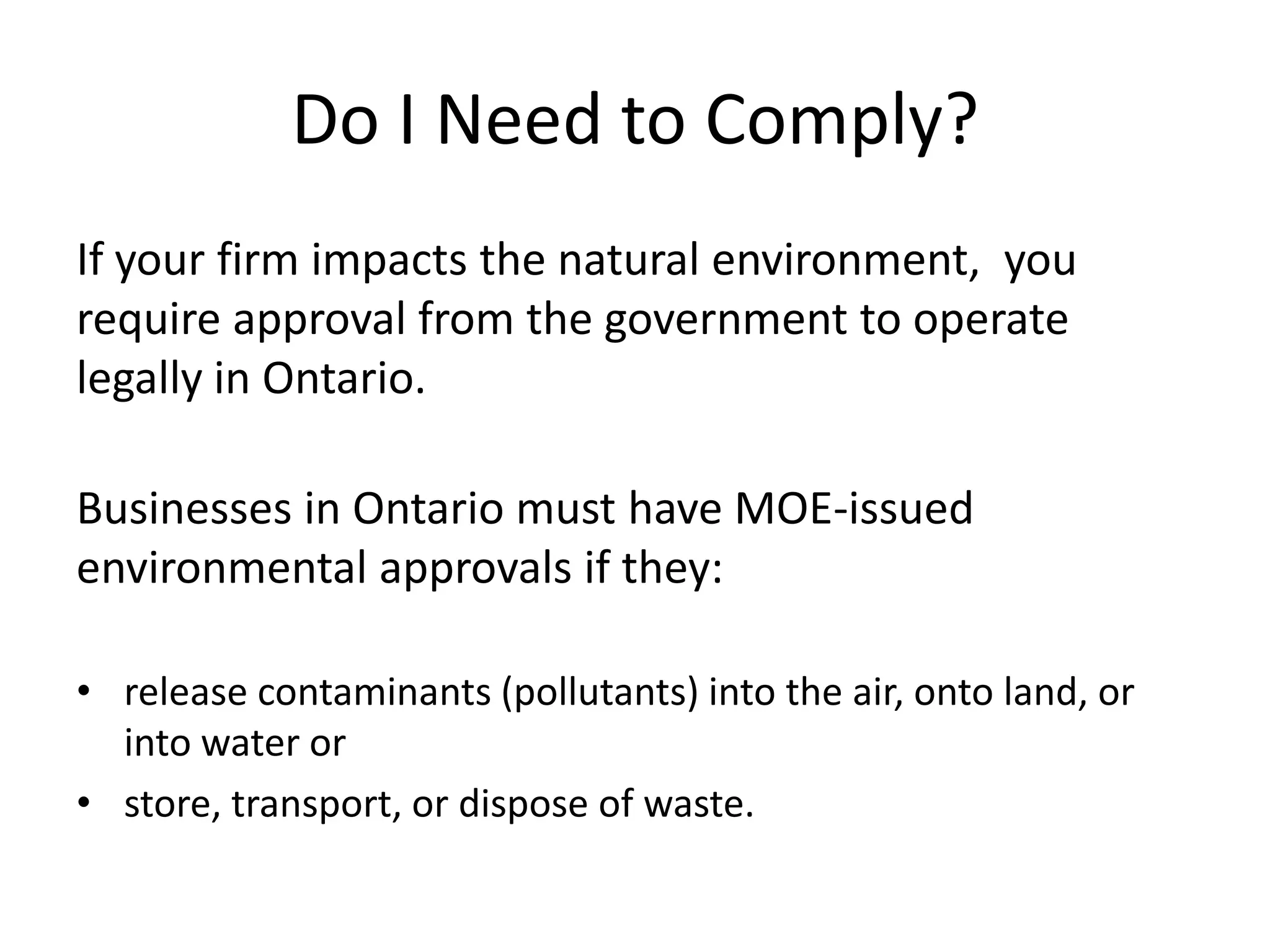 Environmental Compliance And Approvals In Ontario | PPTX