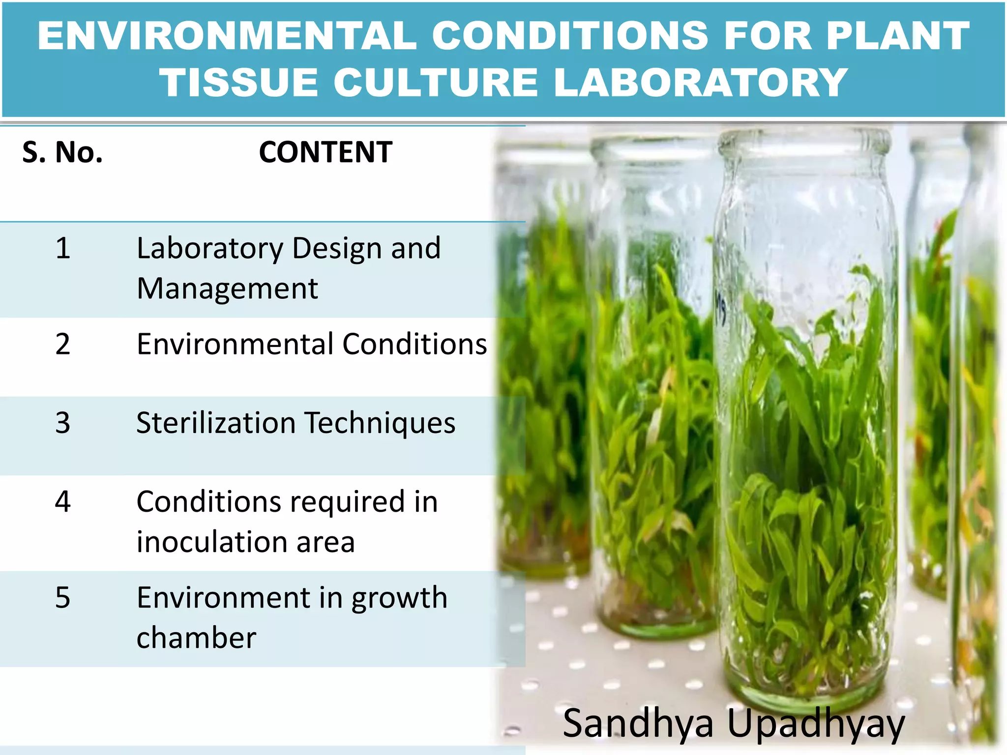 Environmental conditions for plant tissue culture laboratory | PPTX