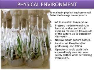 Environmental conditions for plant tissue culture laboratory | PPTX