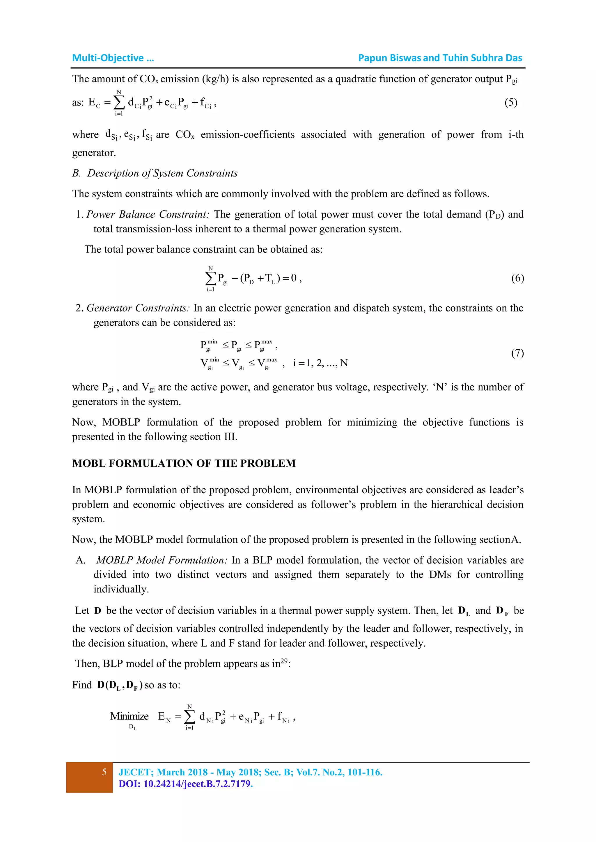 Environmental constrained electric power generation and dispatch via genetic algorithm | PDF