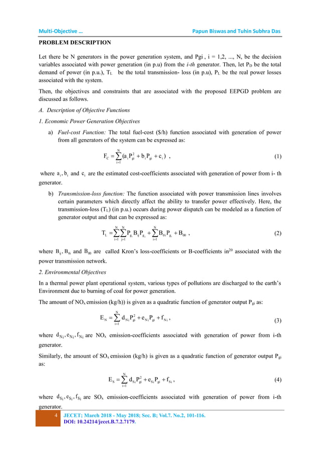 Environmental Constrained Electric Power Generation And Dispatch Via Genetic Algorithm Pdf