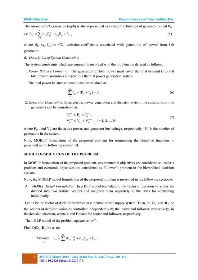 Environmental Constrained Electric Power Generation And Dispatch Via