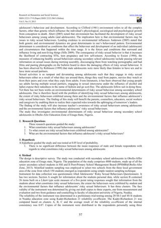 Environmental determinants of risky sexual behaviours among secondary school adolescents in ...