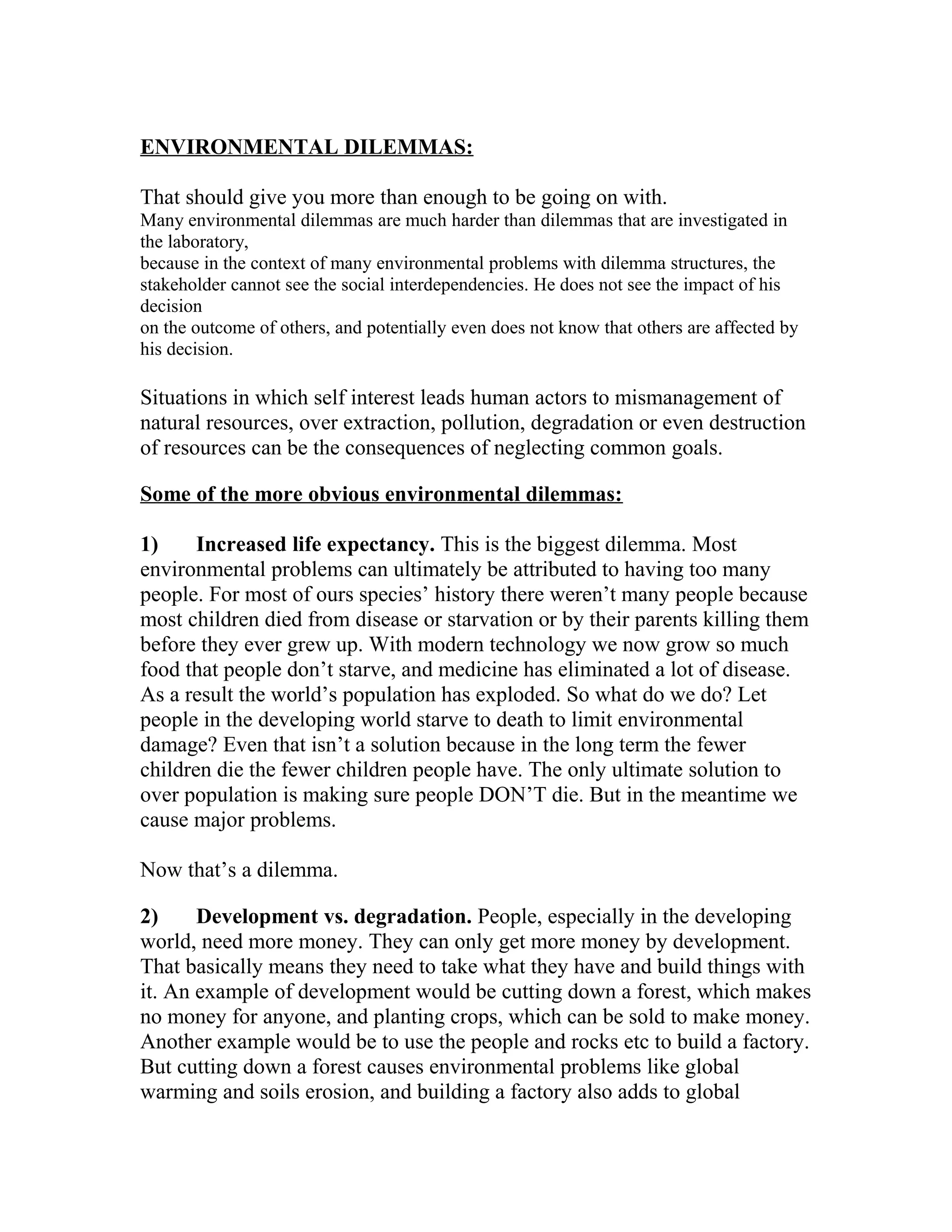 Environmental dilemmas | DOC