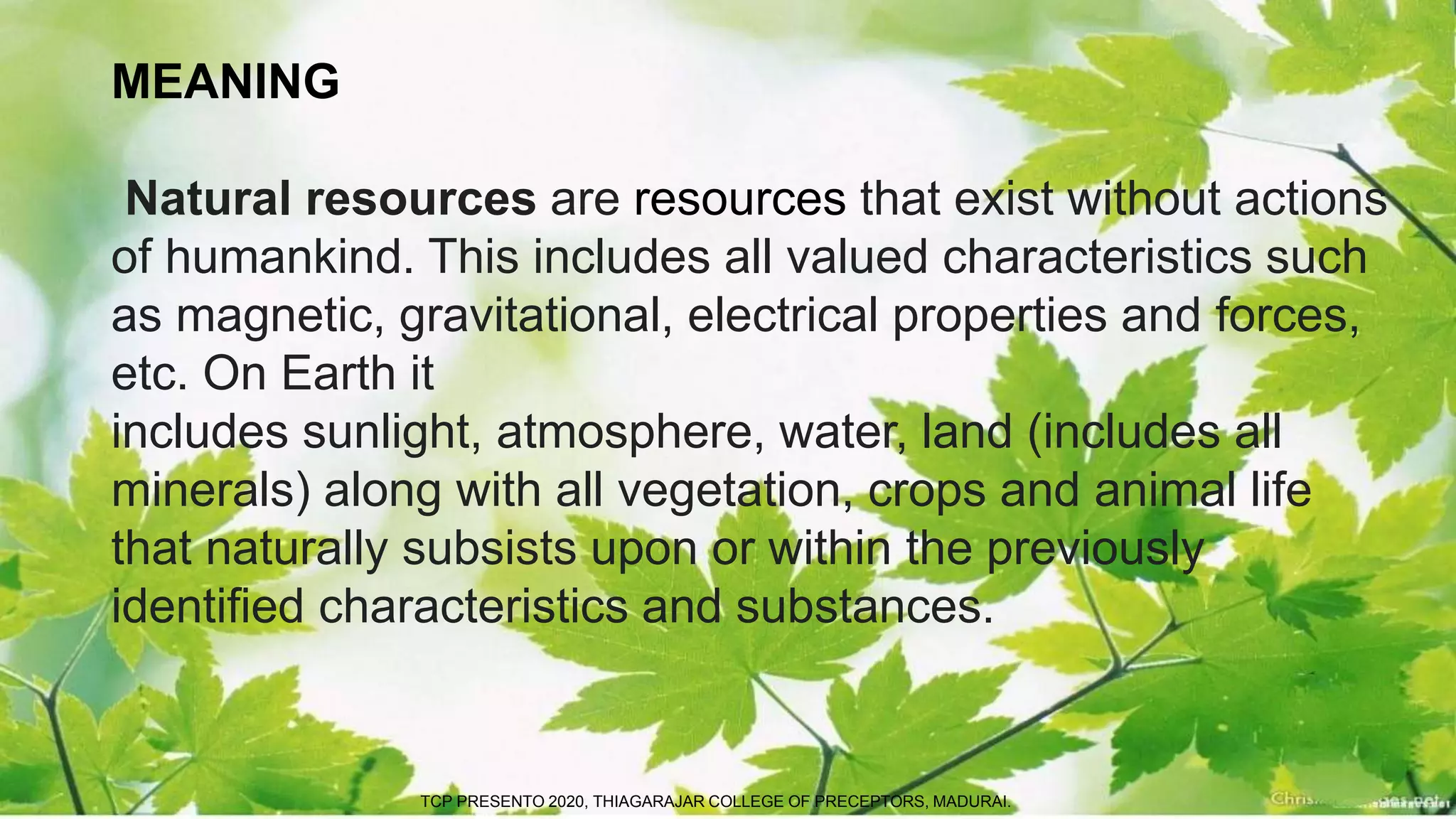 NATURAL RESOURCES (ENVIRONMENTAL EDUCATION) | PPTX