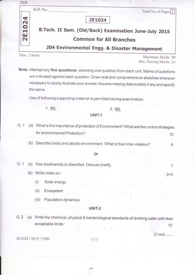 Environmental Engineering& Disaster Management (RTU Semester 2)