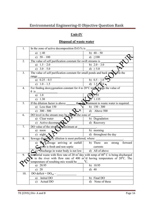 Environmental engineering ii objective questions | PDF