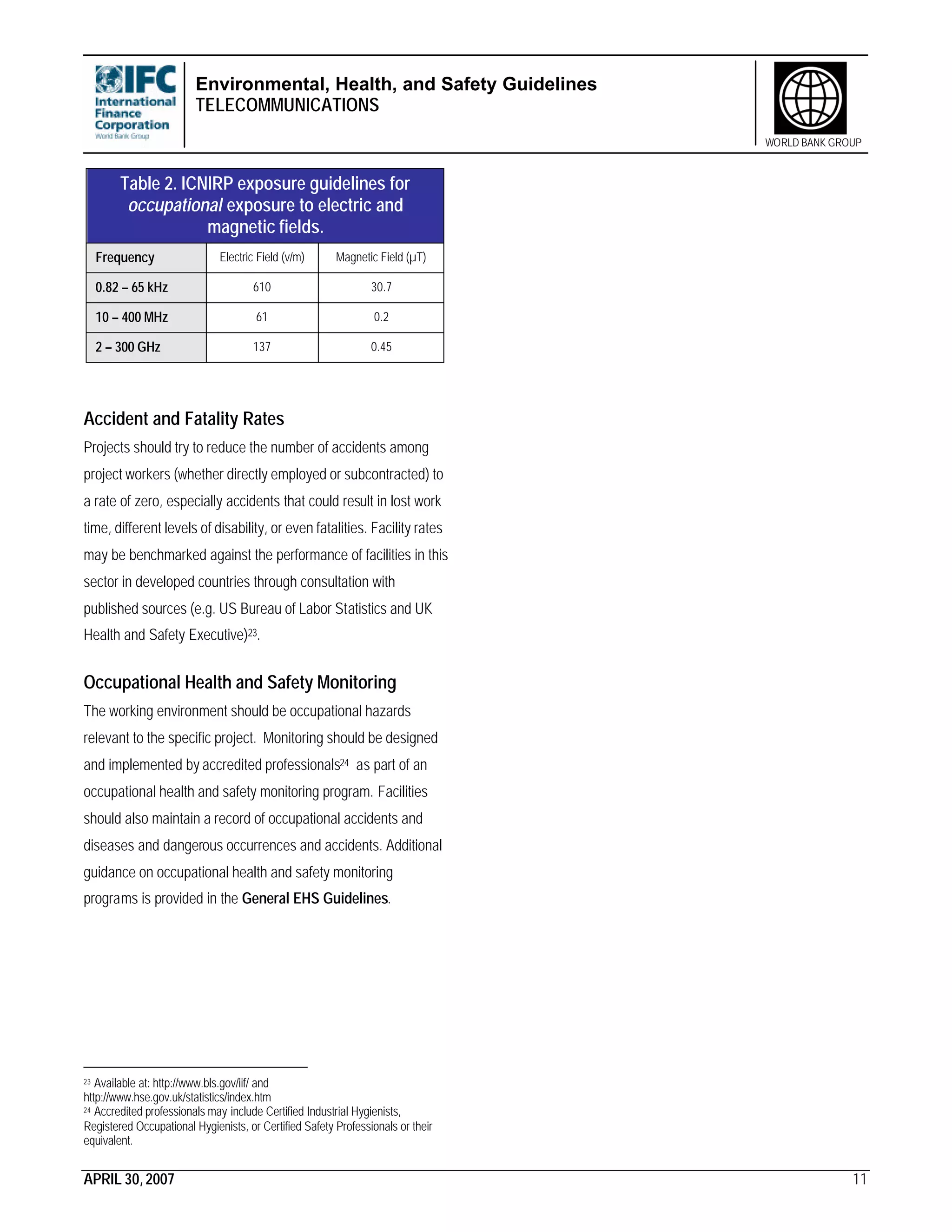 Environmental health and safety guidelines for telecom | PDF