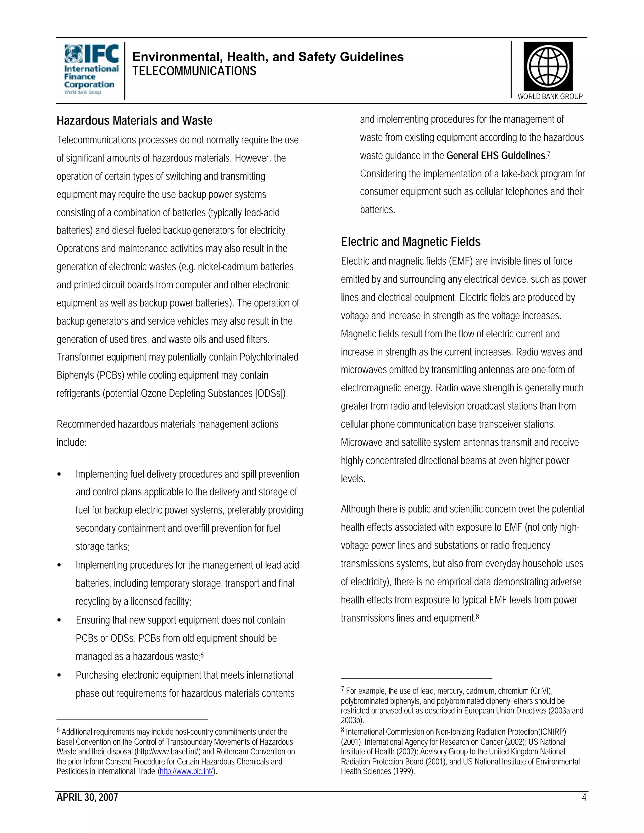 Environmental health and safety guidelines for telecom | PDF