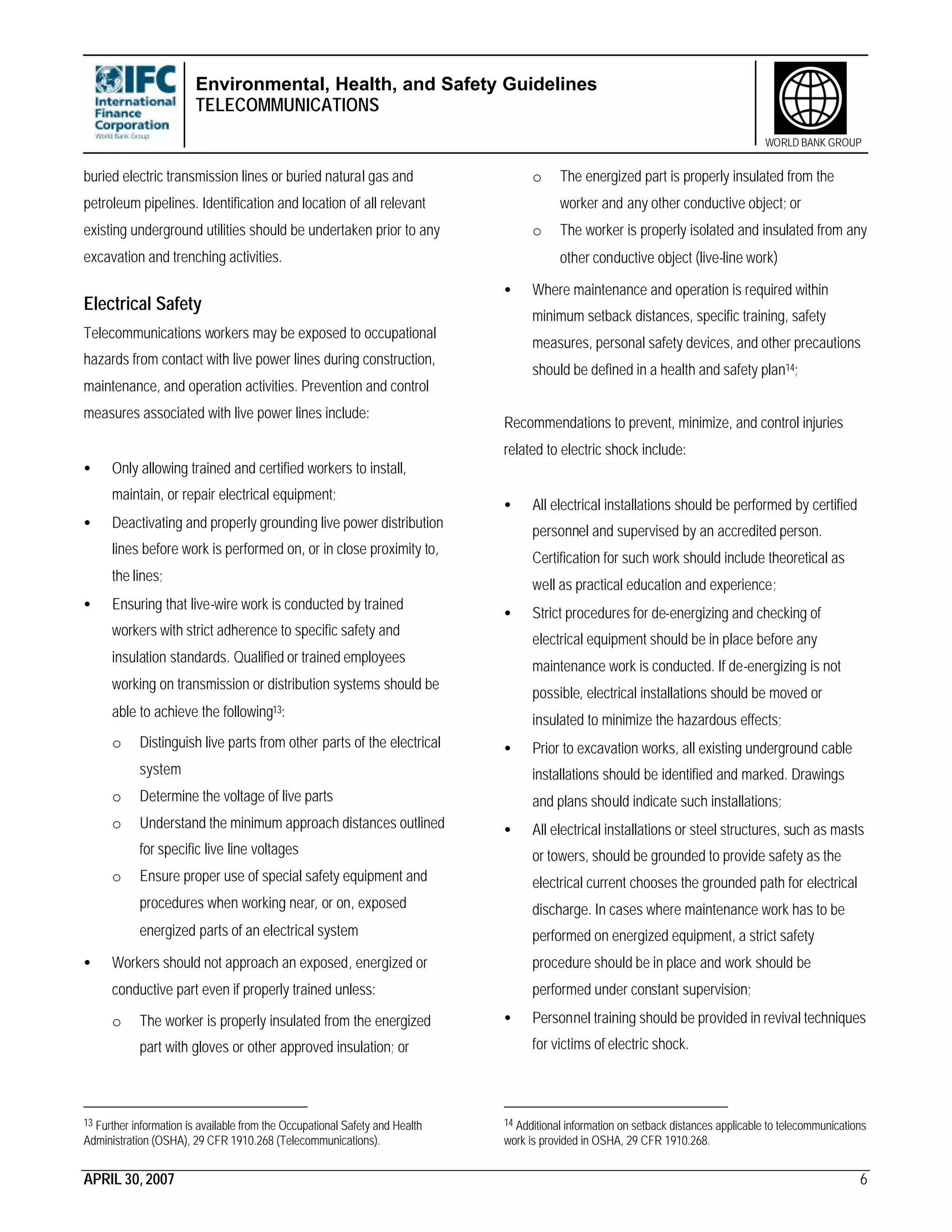 Environmental health and safety guidelines for telecom | PDF