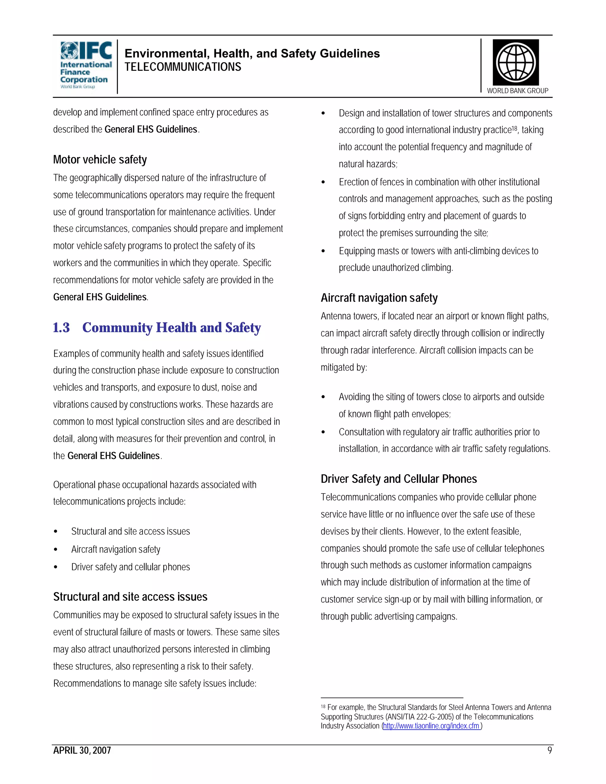 Environmental health and safety guidelines for telecom | PDF