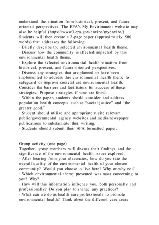 Environmental health students will consider how healthy p | PDF