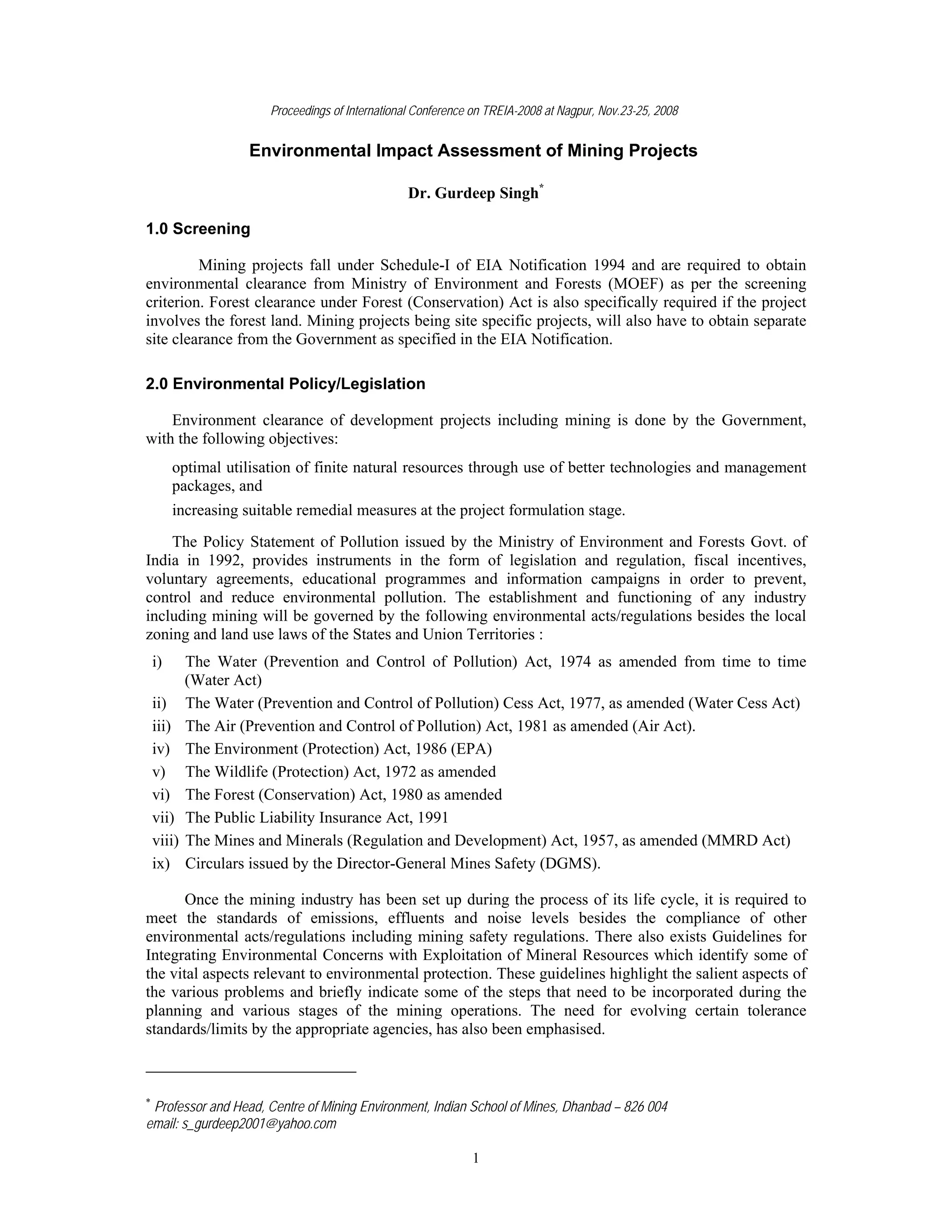 Environmental impact assessment of mining projects 17.03.09