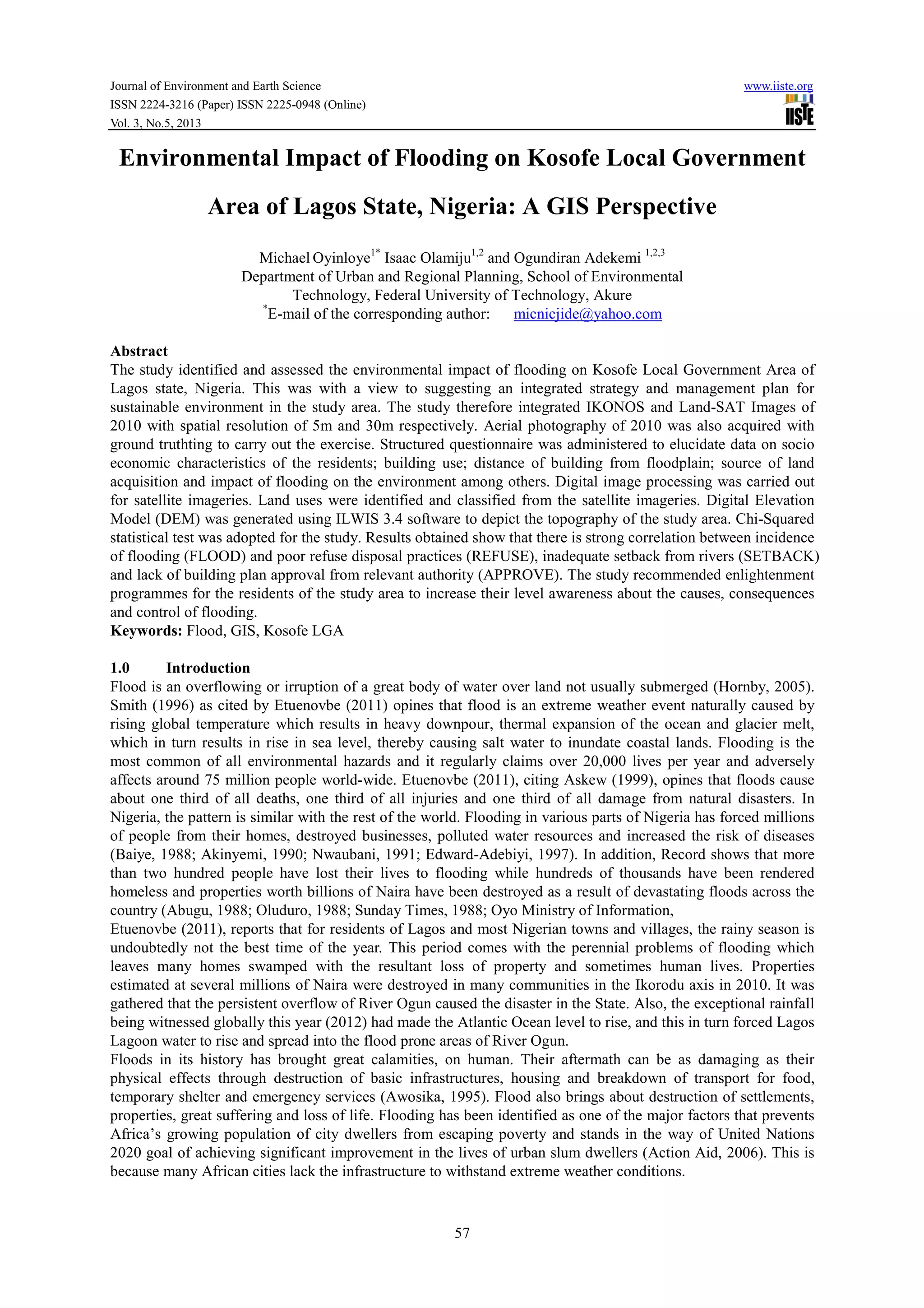 Environmental impact of flooding on kosofe local government area of ...