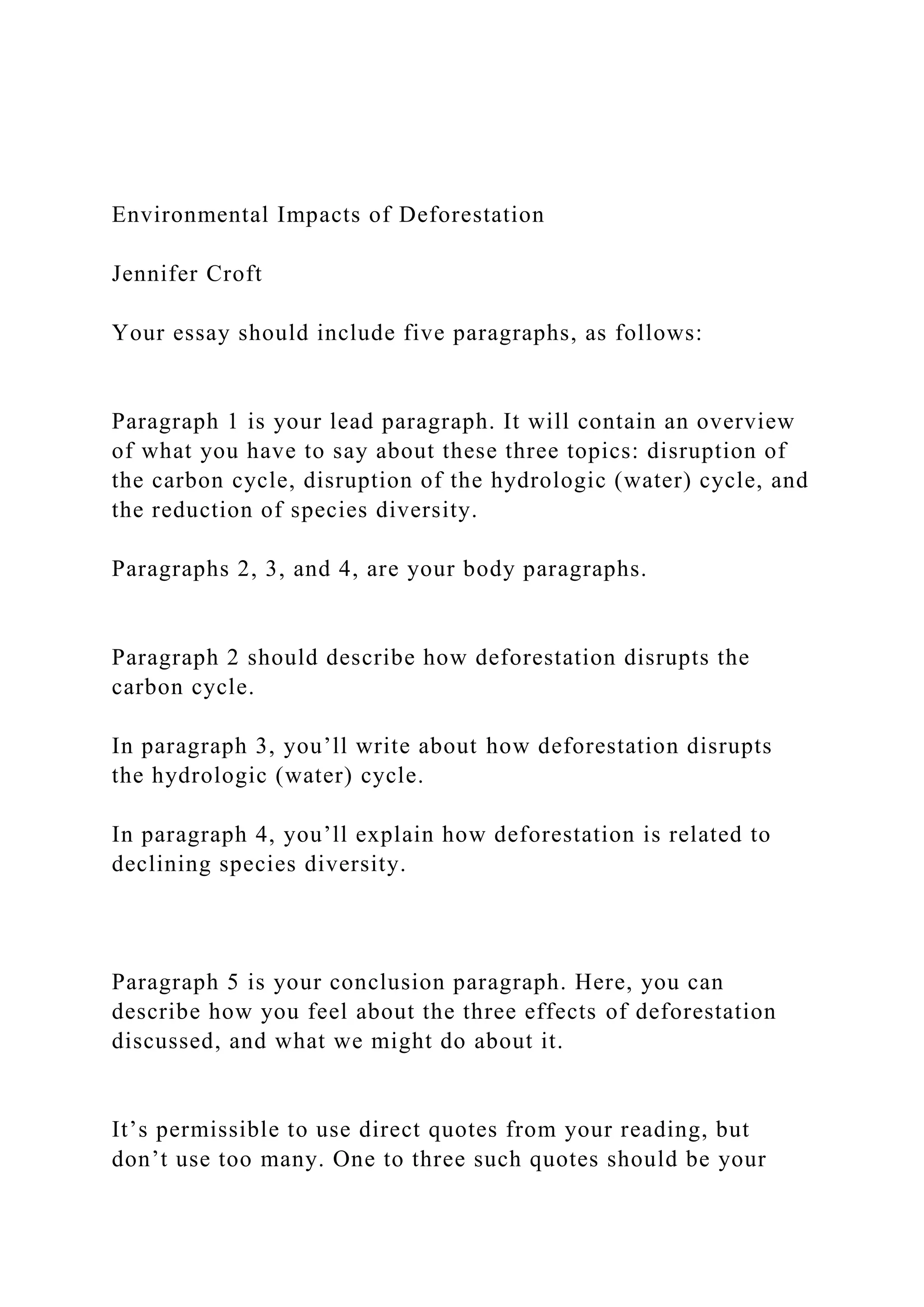 Environmental Impacts of DeforestationJennifer CroftYour.docx