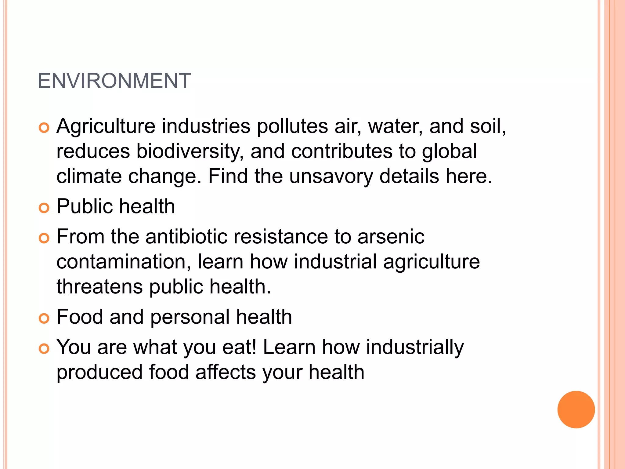 Environmental impacts of industrial agriculture by Nagarajan MBA | PPTX