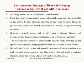 Environmental impacts of renewable energy generation systems (cost ghg ...