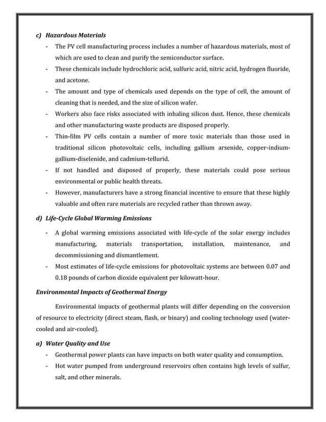 Environmental impacts of renewable energy technologies | PDF ...