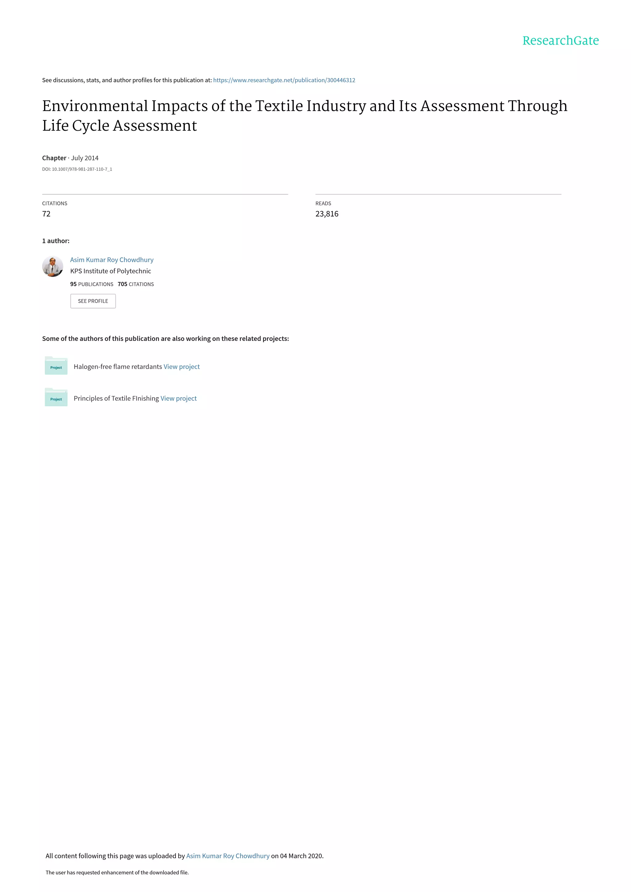 EnvironmentalImpactsoftheTextileIndustryandItsAssessmentThroughLifeCycl ...